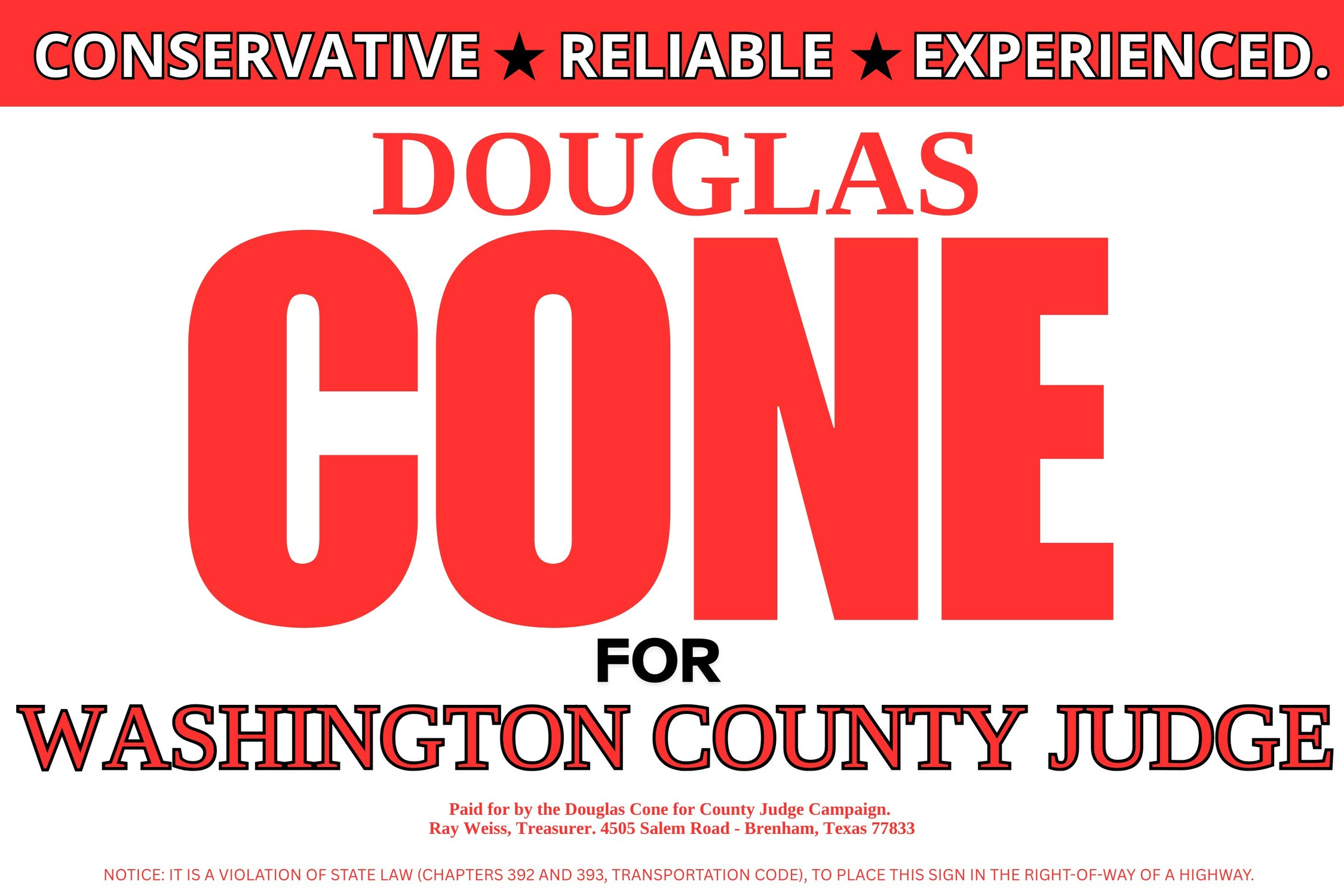 Doug Cone for Washington County Judge